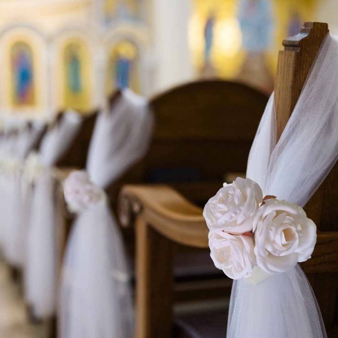 10 X Voile Pew End Decorations Wedding Church Dressing Pew Ends Bows ...