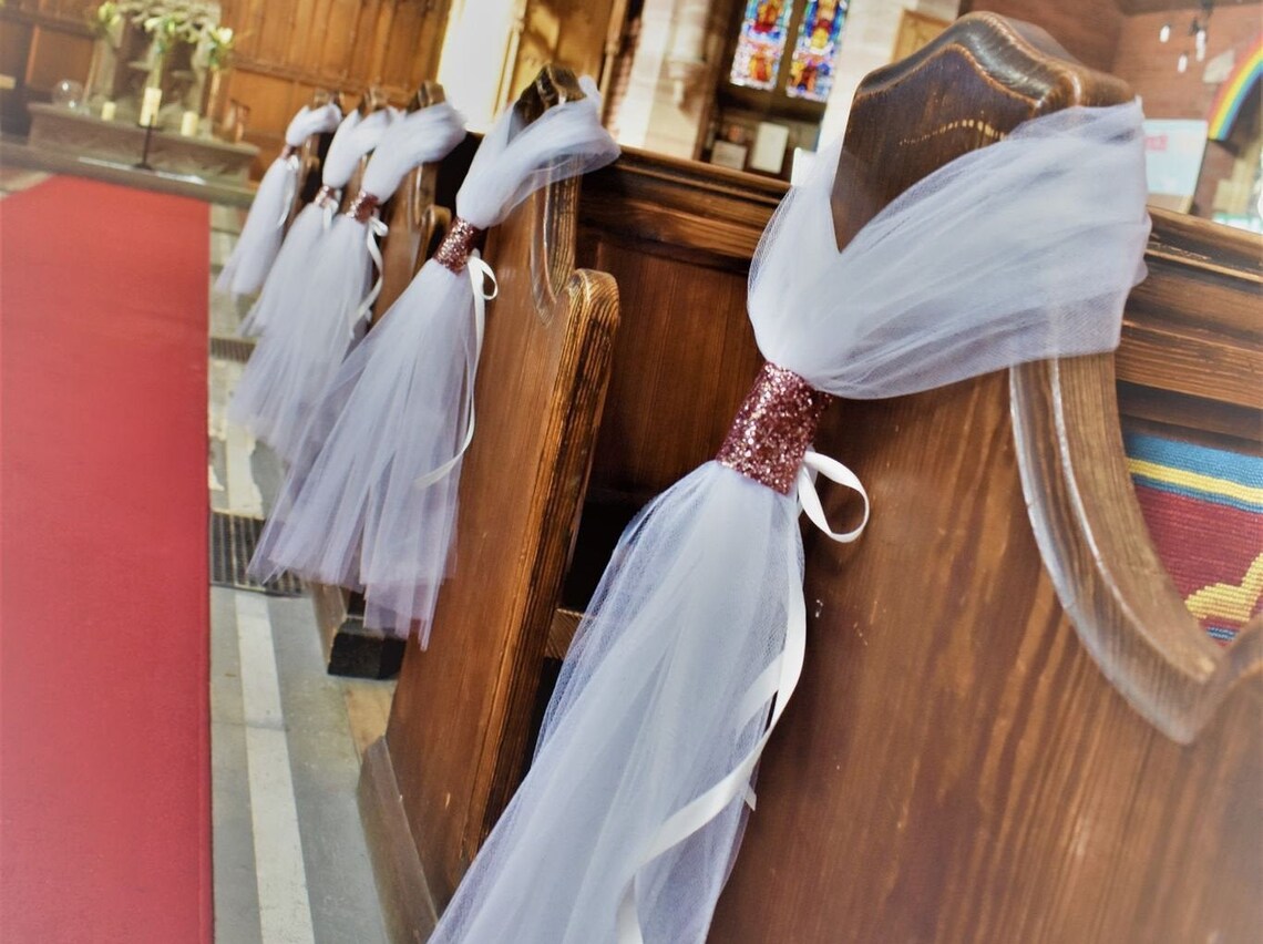 Rose Pink Wedding Church Tulle Pew Ends Decoration | Etsy