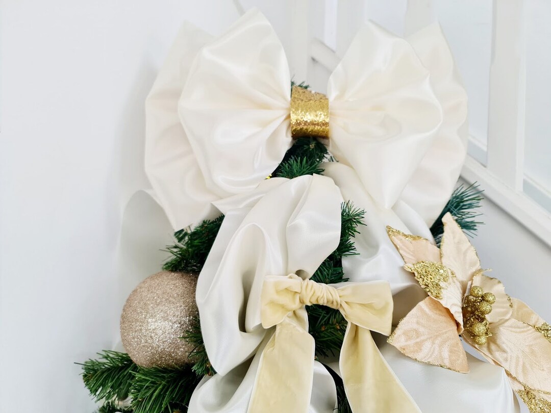 Cream Satin Bow for Christmas Tree, Tinsel Alternative, Large Handmade ...