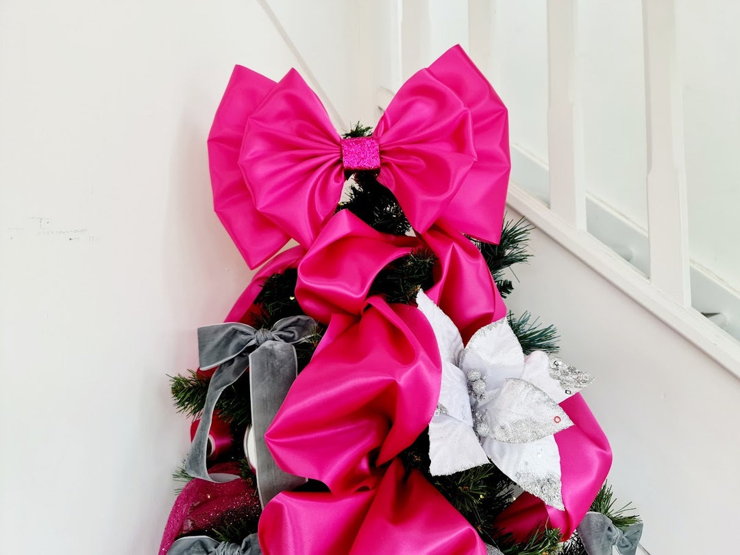 Fuchsia Pink Satin Bow for Christmas Tree Topper , Tinsel Alternative ...
