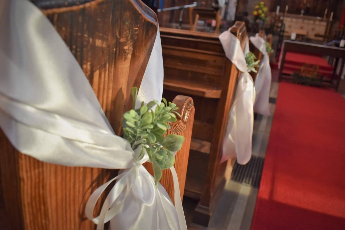 White Satin Wedding Church Tulle Pew Ends Decoration Peony - Etsy UK