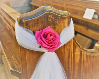 Rose Pink Wedding Church Tulle Pew Ends Decoration | Etsy