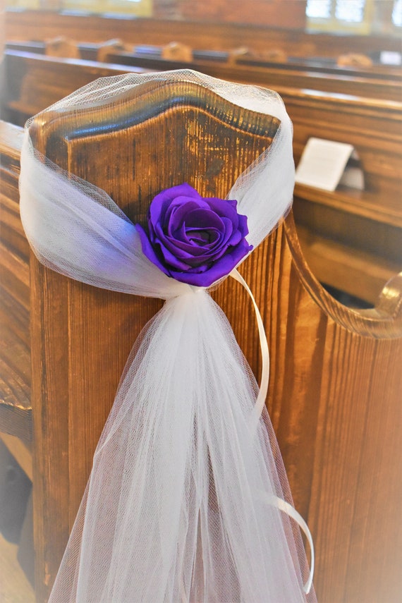 Purple Wedding Church Tulle Pew Ends Decoration Flower Rose | Etsy