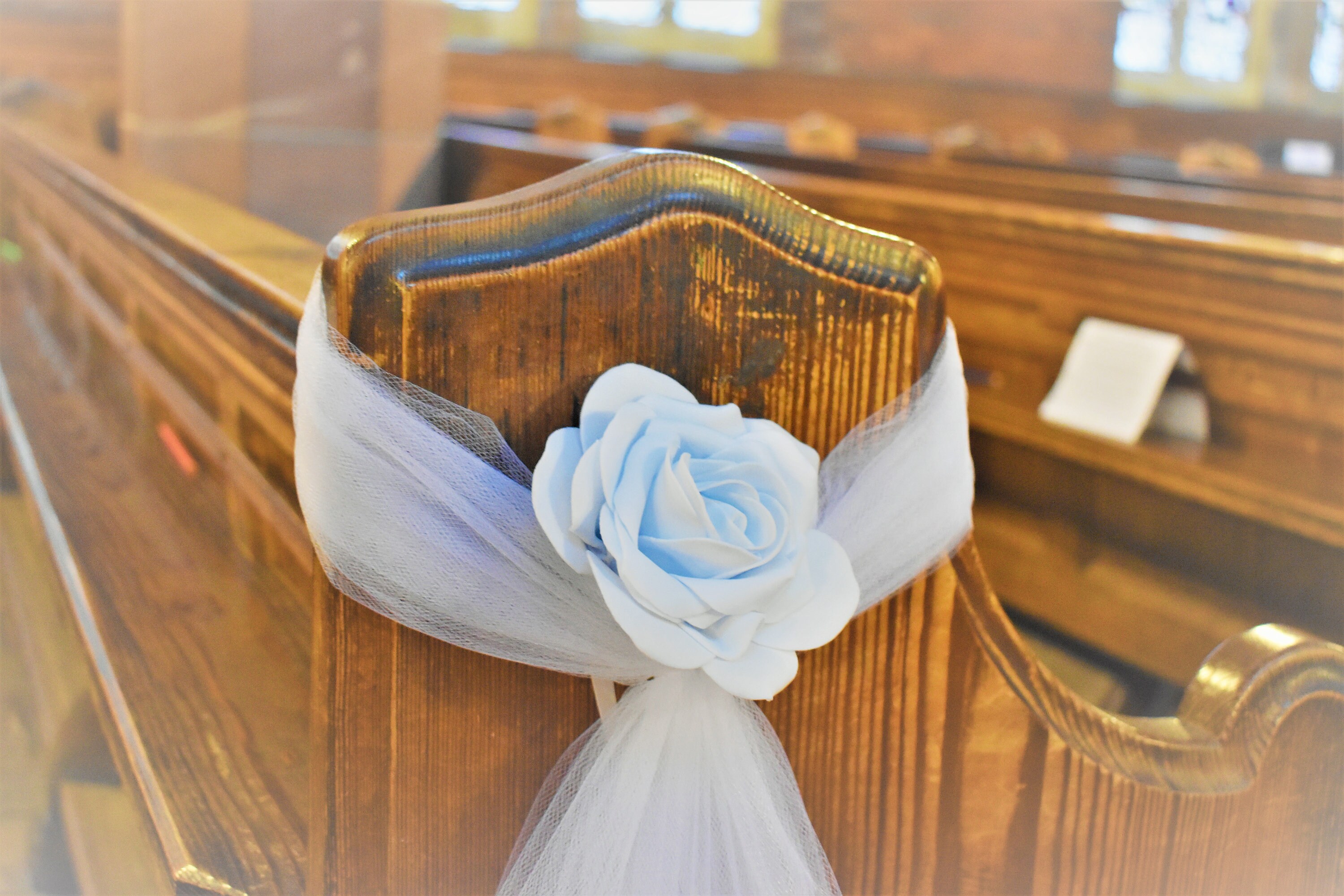 Pale Blue Wedding Church Tulle Pew Ends Decoration Flower - Etsy