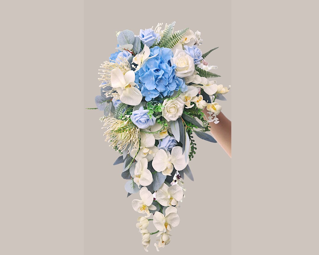 Wedding Flowers Bridal Ivory & Palw Blue - Waterfall Teardrop Cresent ...
