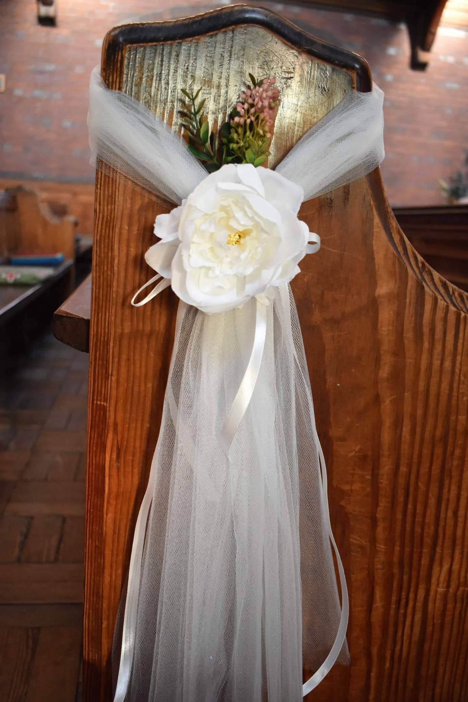 Tulle Wedding Church Tulle Pew Ends Decoration Peony Flower - Etsy
