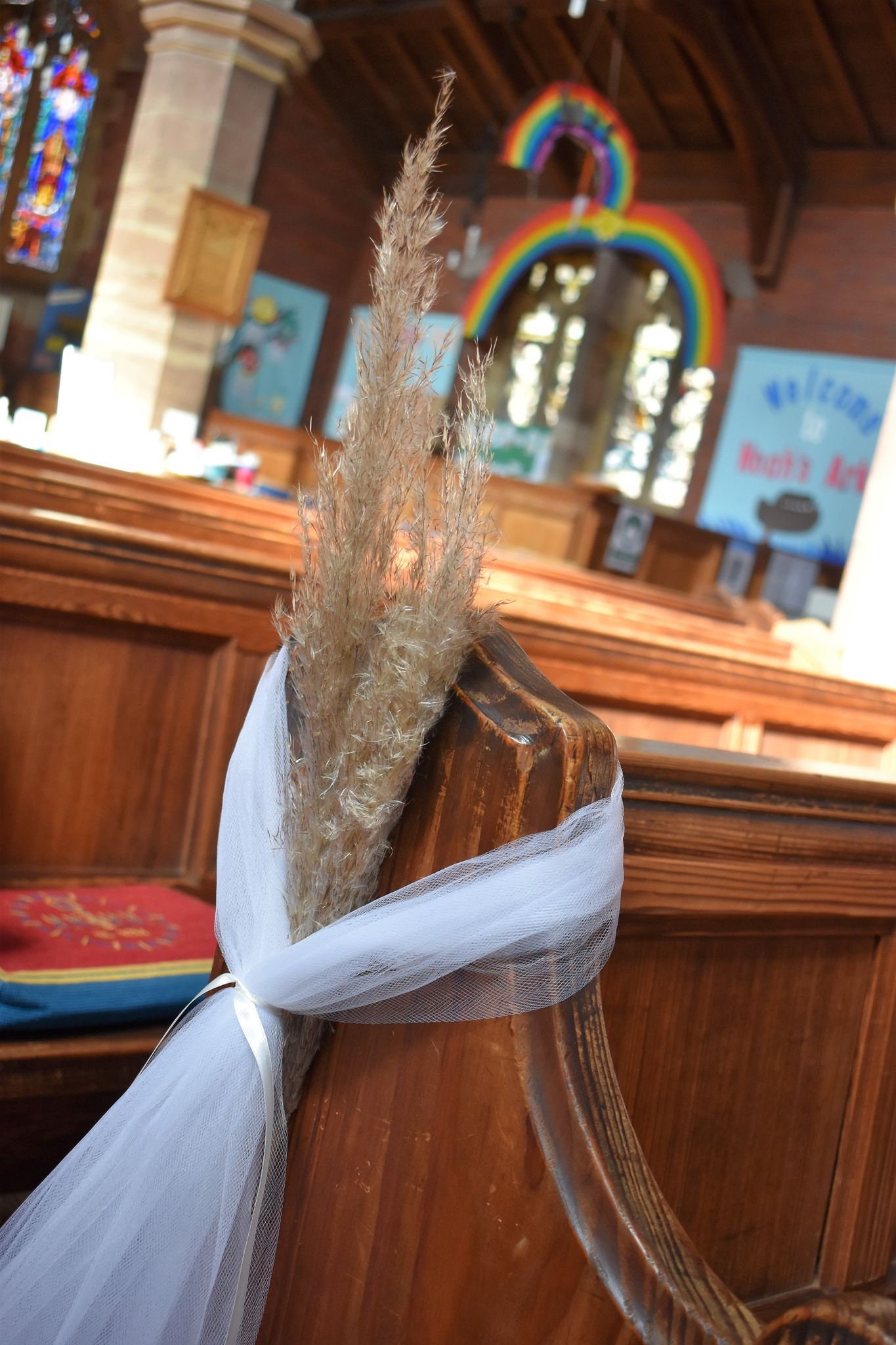 Pampas Wedding Church Tulle Pew Ends decoration Flowers | Etsy