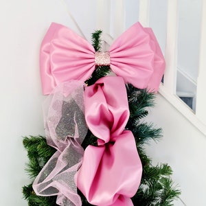 Baby Pink Satin Bow for Christmas Tree, Tinsel Alternative, Large ...