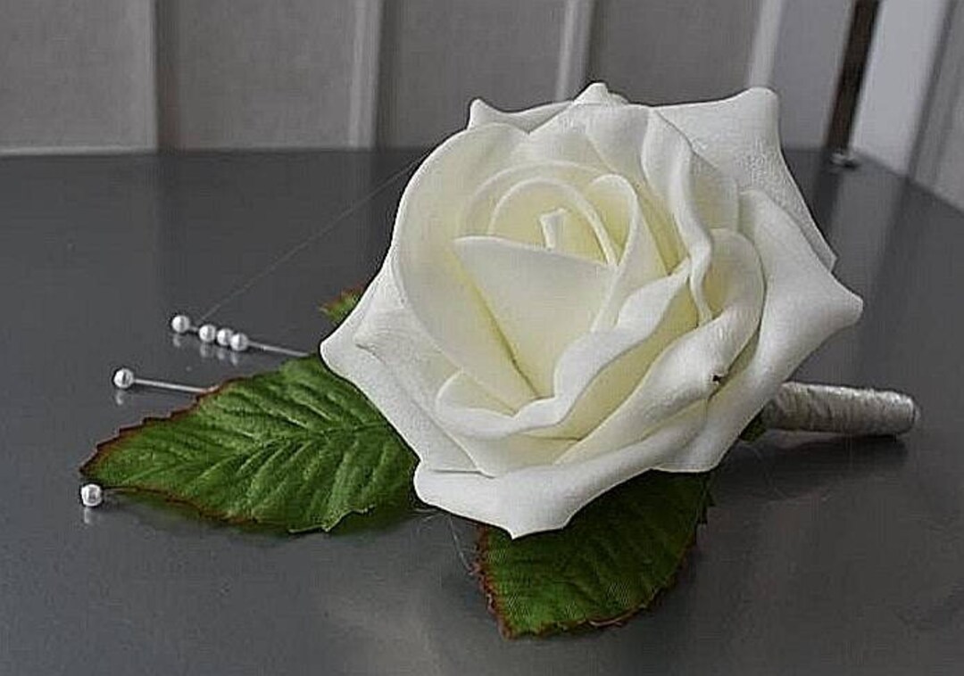 Vintage Ivory Rose Buttonhole . Flower. Pin . Wedding . Boutonniere ...