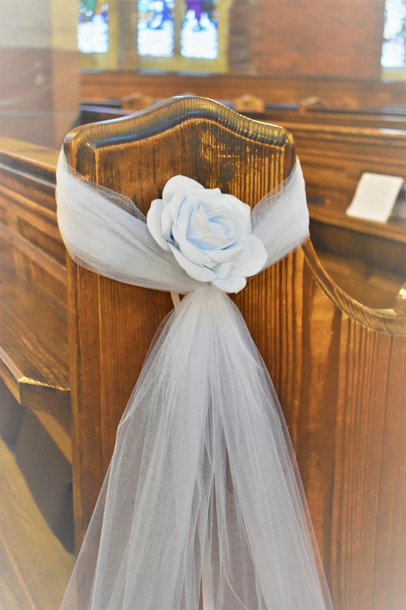 Pale Blue Wedding Church Tulle Pew Ends Decoration Flower - Etsy