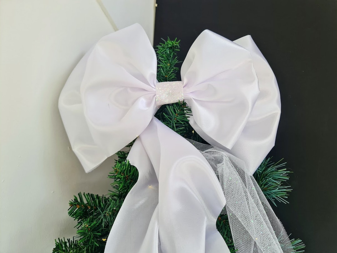 White Satin Bow for Christmas Tree, Tinsel Alternative, Large Handmade ...