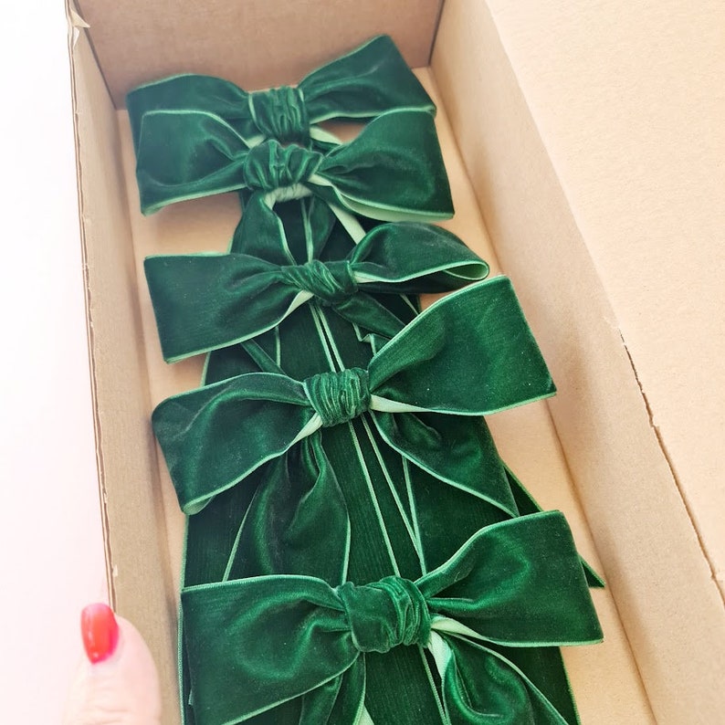 Forest Green Velvet Bow Christmas Tree Bows Hair Bow Etsy Uk