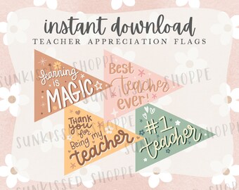 Teacher Appreciation Printable Pennant Flags Teacher Gift - Etsy