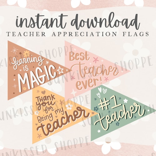 Teacher Appreciation Printable Pennant Flags Teacher Gift - Etsy