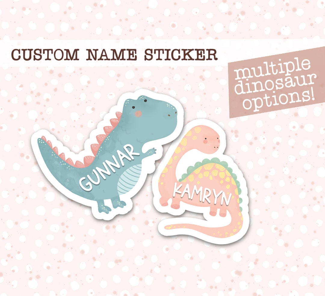 Custom Name Sticker, Dinosaur Sticker, Dino Kids Water Bottle Sticker ...