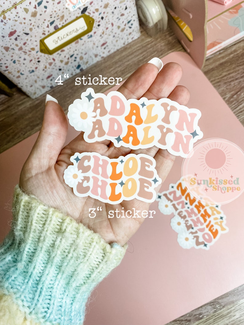 Custom Name Sticker Daisy Sticker Retro Wavy Aesthetic - Etsy