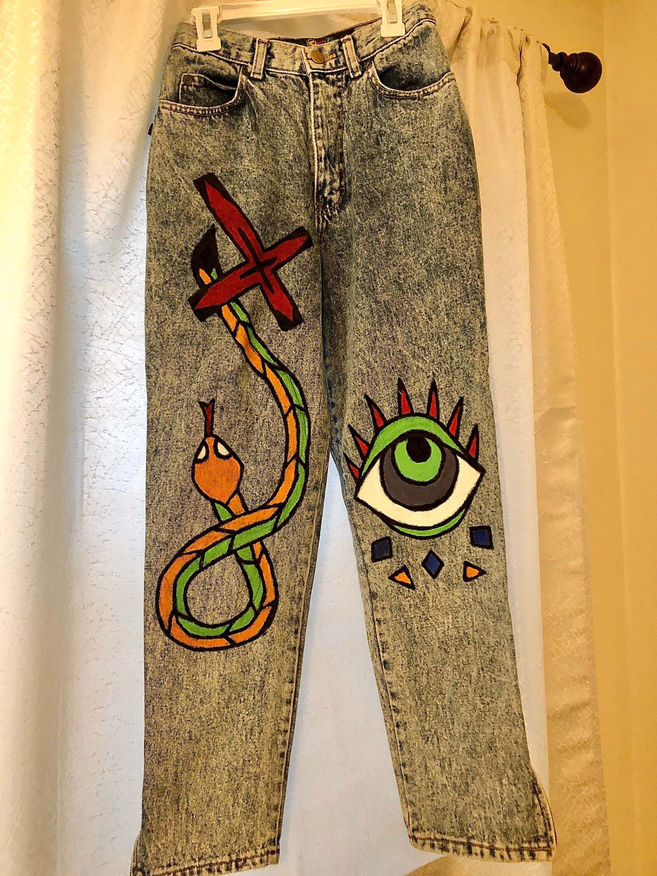 Womens Vintage Handpainted Snake Jeans - Etsy Australia