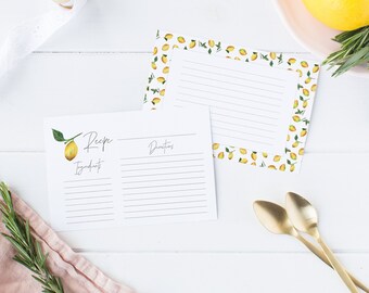 Lemon Recipe Cards 2 Sided Recipe Cards Bridal Shower - Etsy