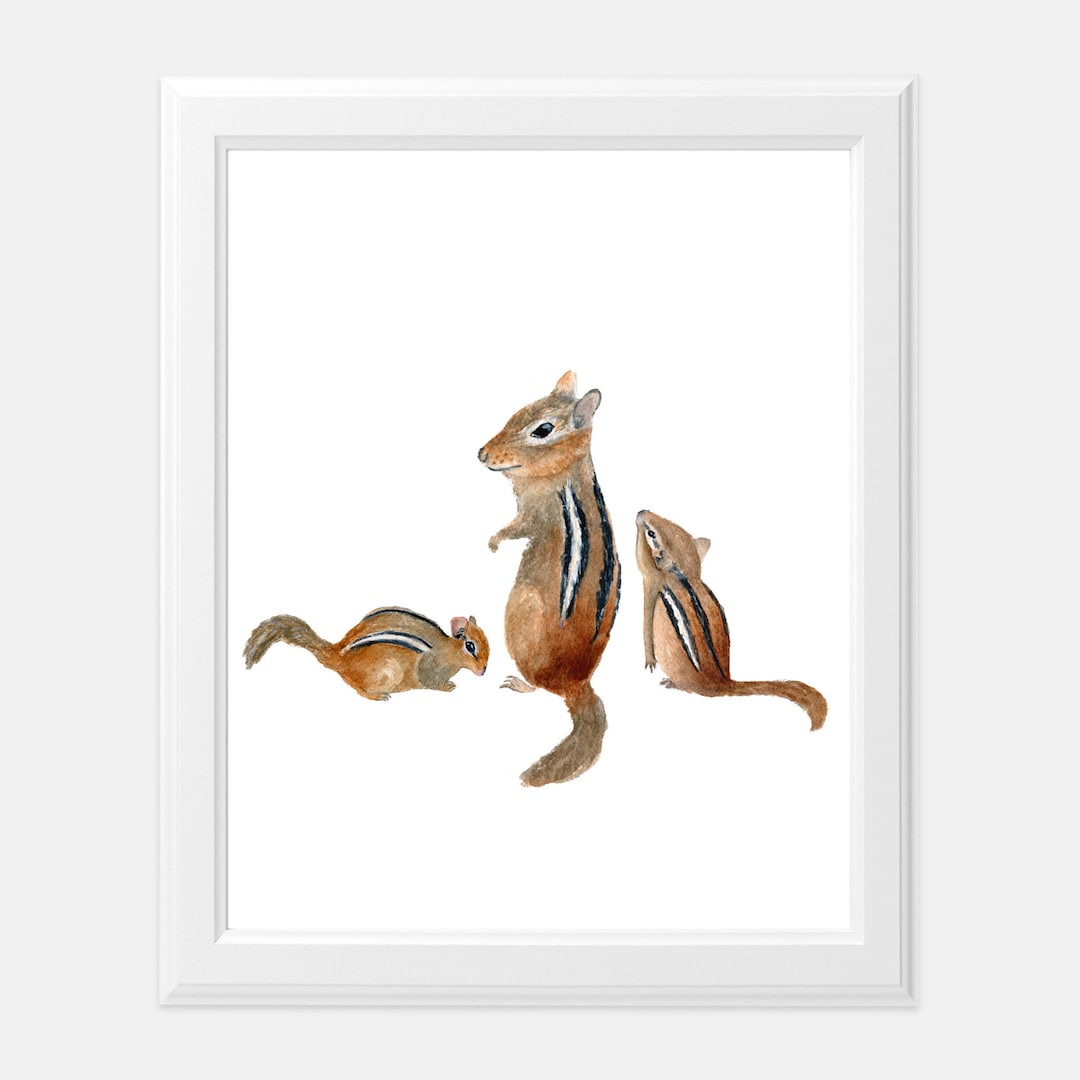 Mother Chipmunk With Two Babies Art Print | Watercolor Chipmunk Art for ...