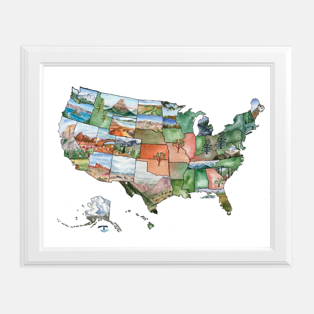 US National Parks Map With Checklist on Back | Top 50 National Parks ...