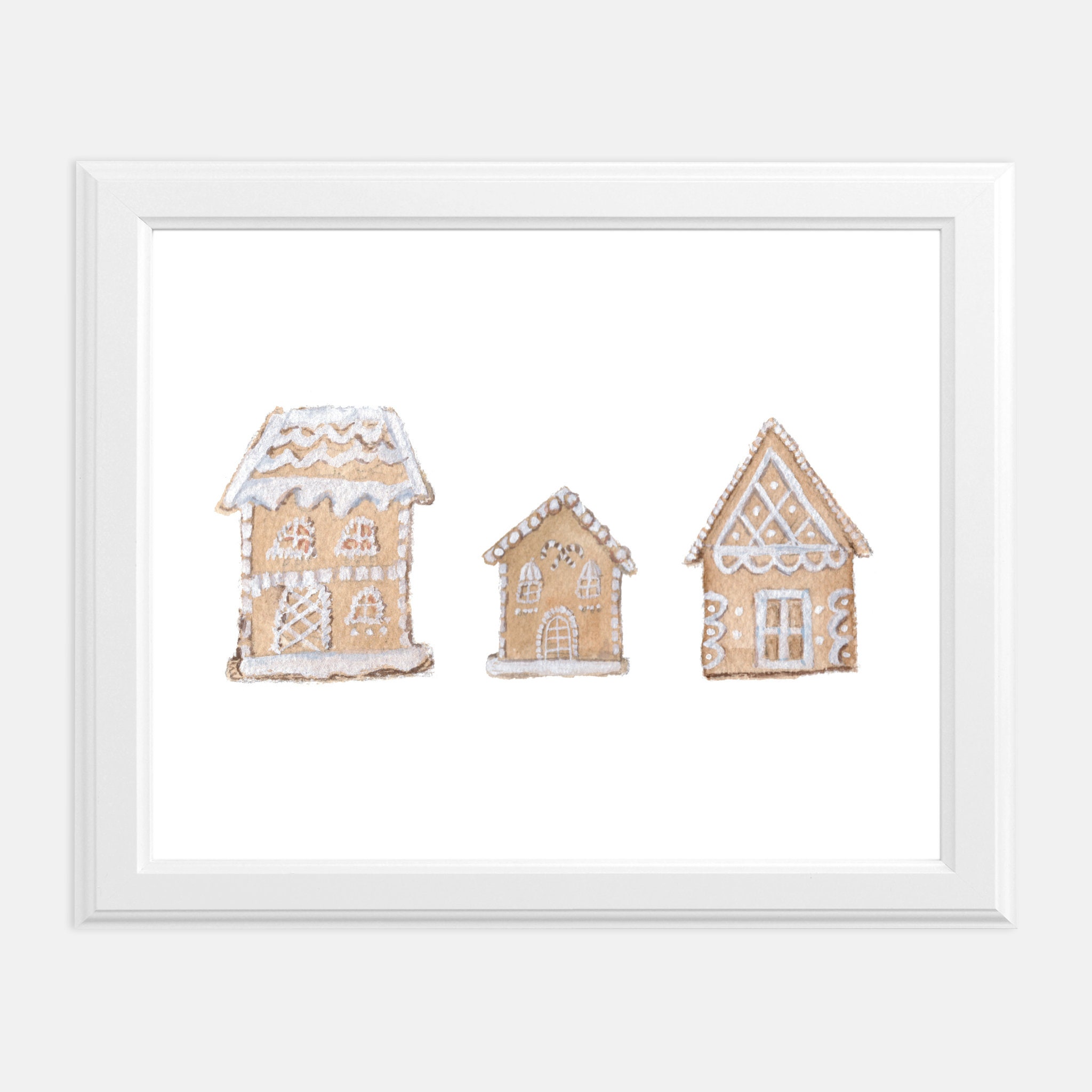 Watercolor Gingerbread House Cookie Art Print | Cute Holiday Decor ...