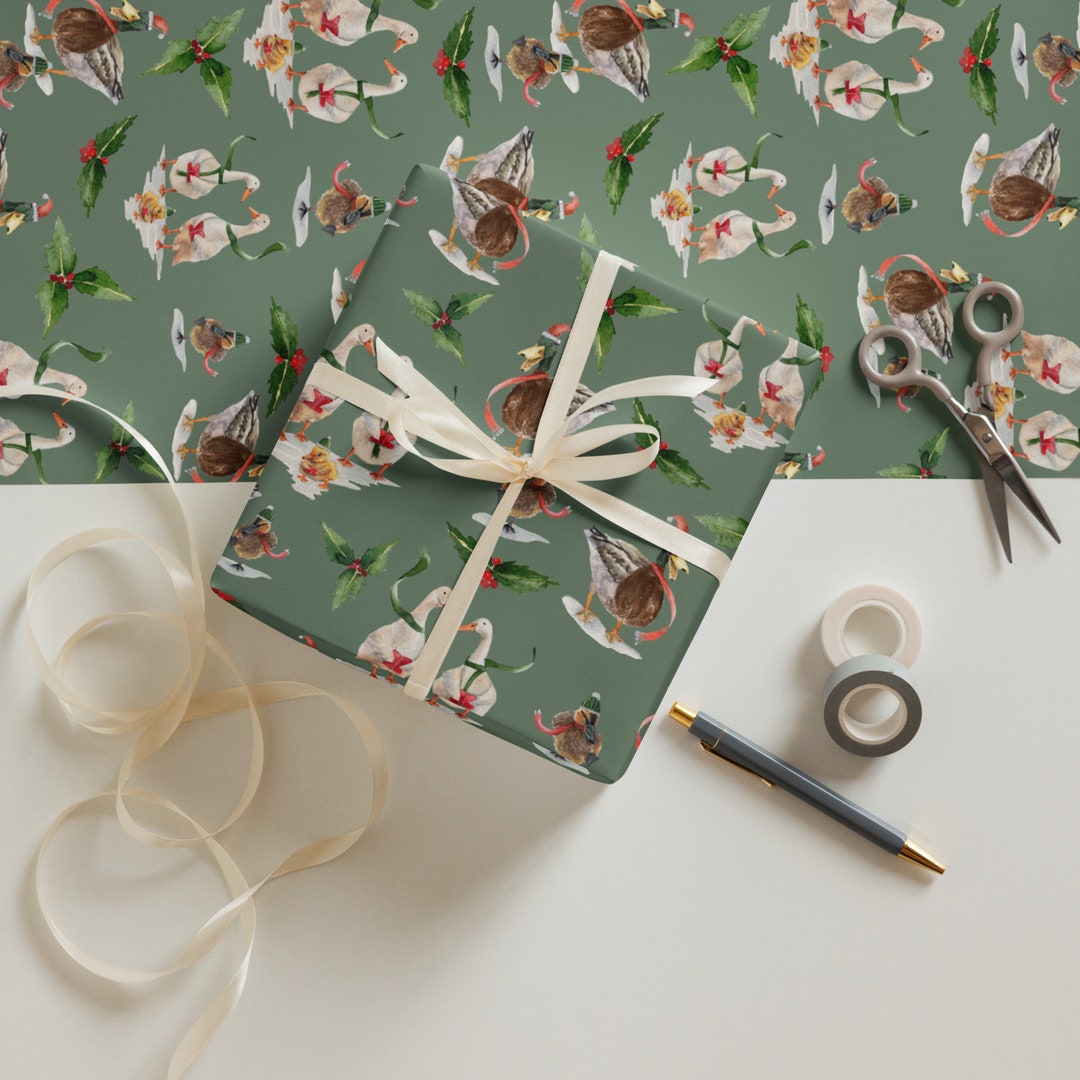 Caroling Ducks Wrapping Paper Sheets Cute Holiday Gift Wrap for Kids ...