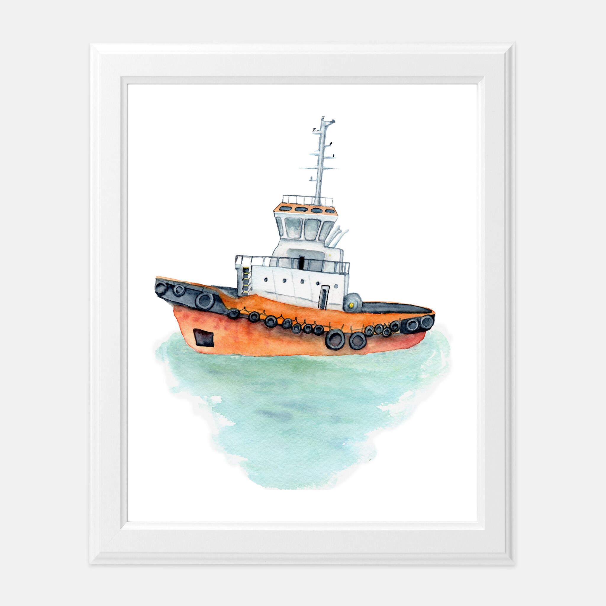 Watercolor Tug Boat Art Print | Tropical Wall Art | Tug Boat Decor ...
