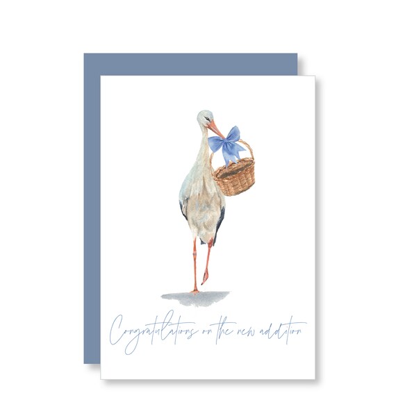 Congratulations on New Baby Boy Stork Greeting Card Baby | Etsy