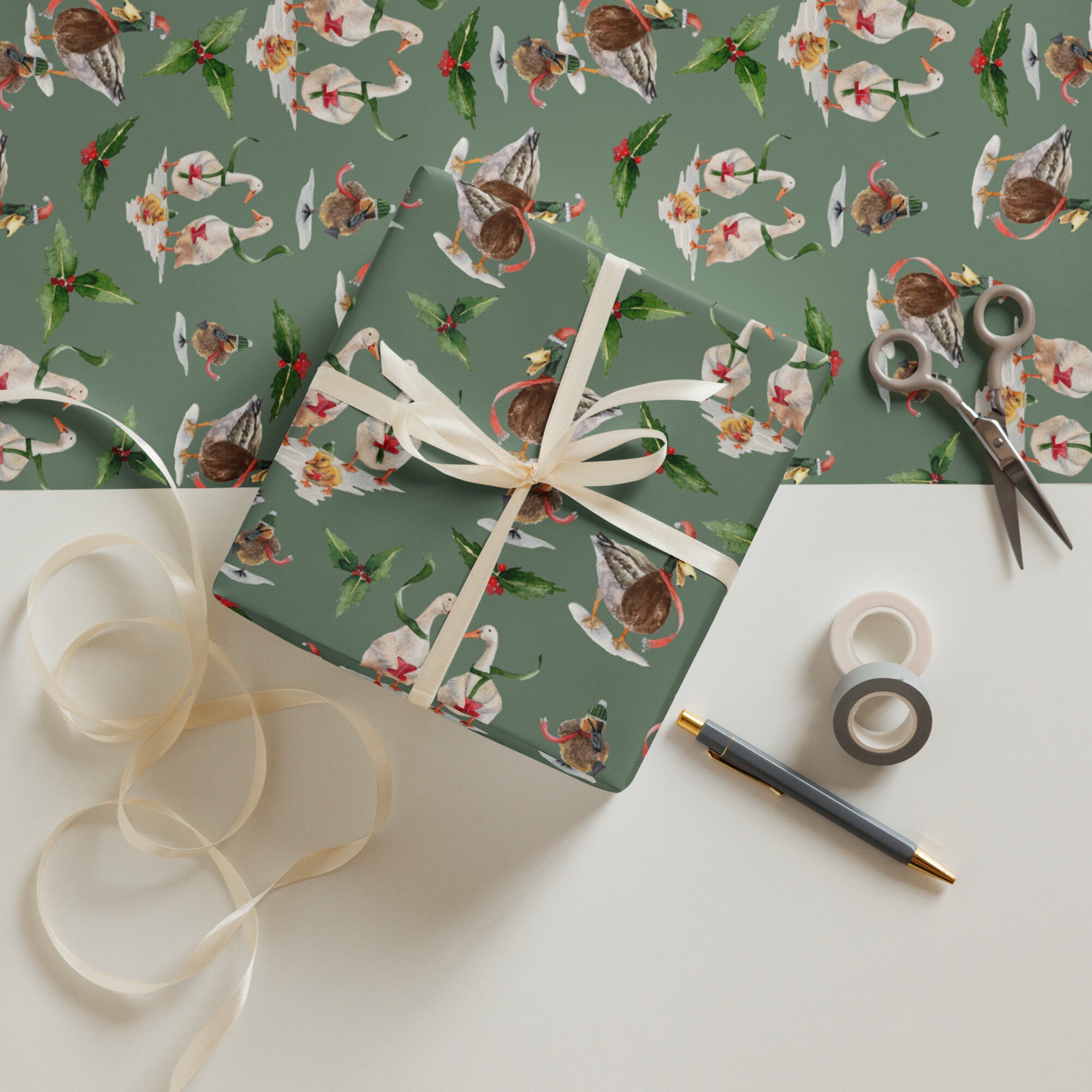 Caroling Ducks Wrapping Paper Sheets Cute Holiday Gift Wrap for Kids ...