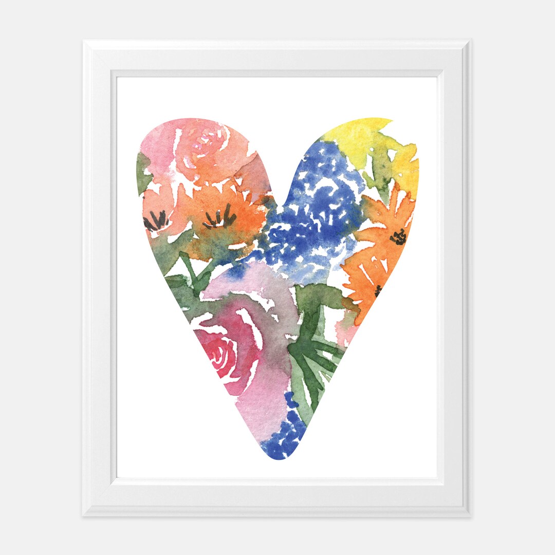 Watercolor Loose Floral Heart Art Print | Floral Decor | Flower Room ...