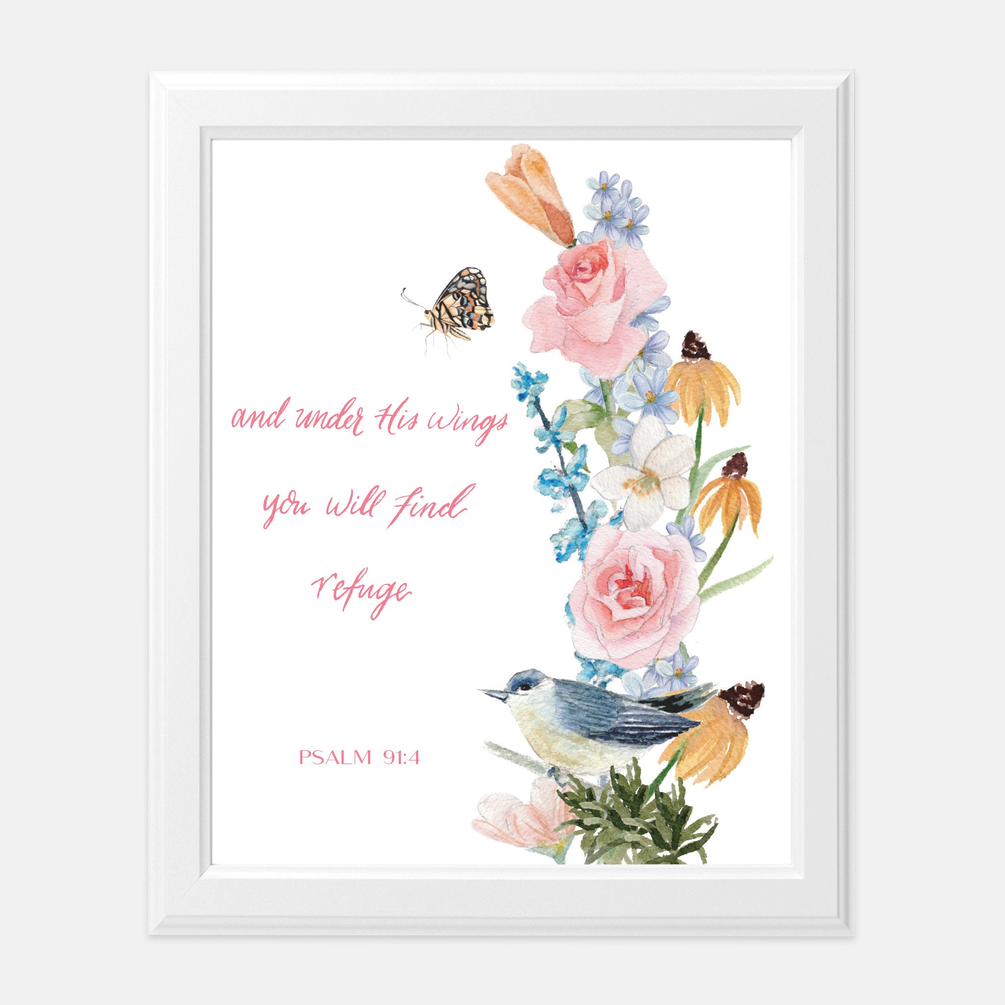 Watercolor Psalm 91:4 Scripture SET OF TWO Art Prints | Bible Verse ...