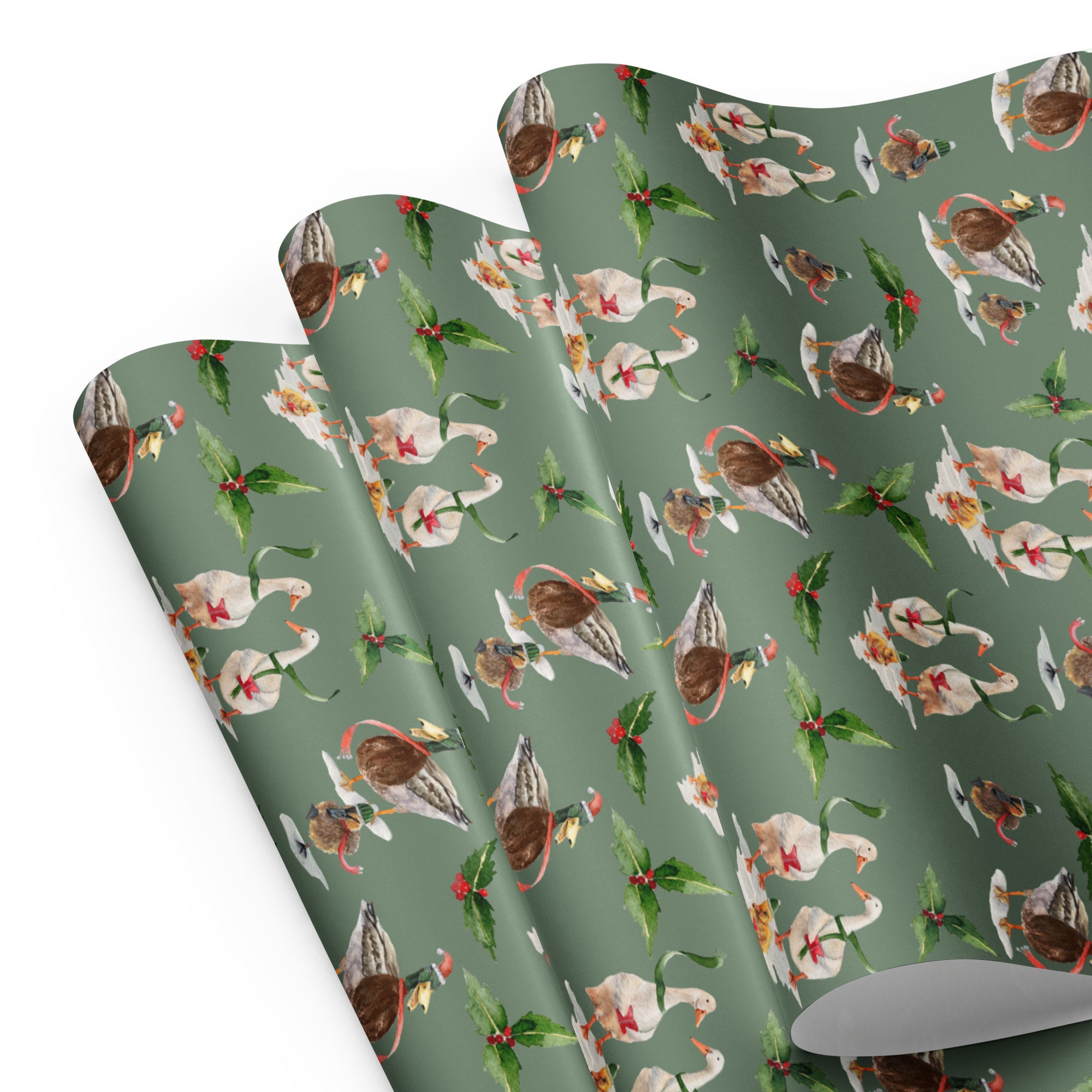 Caroling Ducks Wrapping Paper Sheets Cute Holiday Gift Wrap for Kids ...