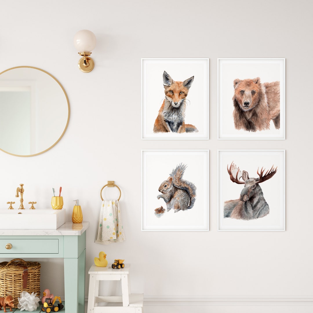Watercolor Woodland Animal Art Prints Set of 4 | Nursery Wall Art ...