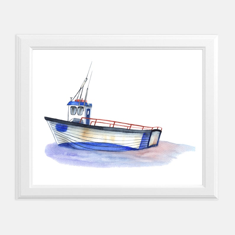 Watercolor Fishing Boat Art Print Fishing Boat Print - Etsy