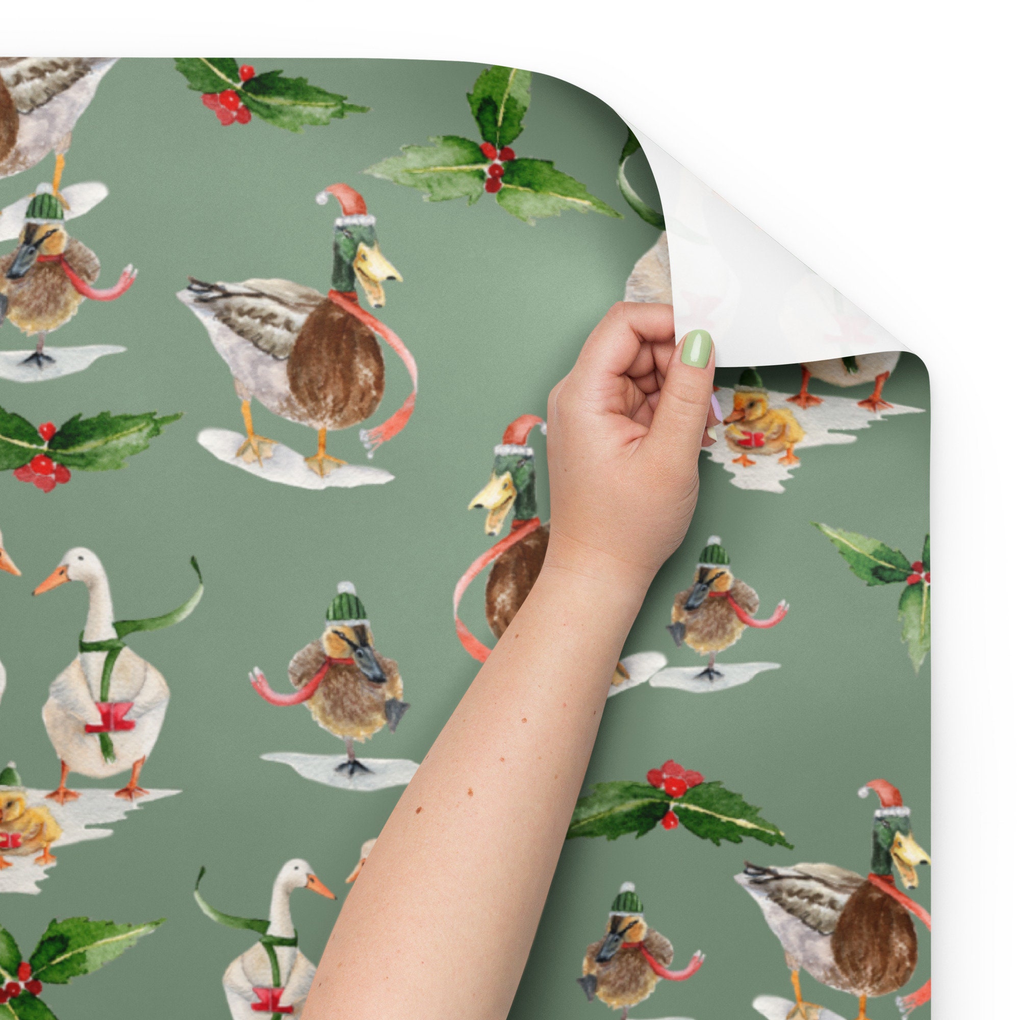 Caroling Ducks Wrapping Paper Sheets Cute Holiday Gift Wrap for Kids ...