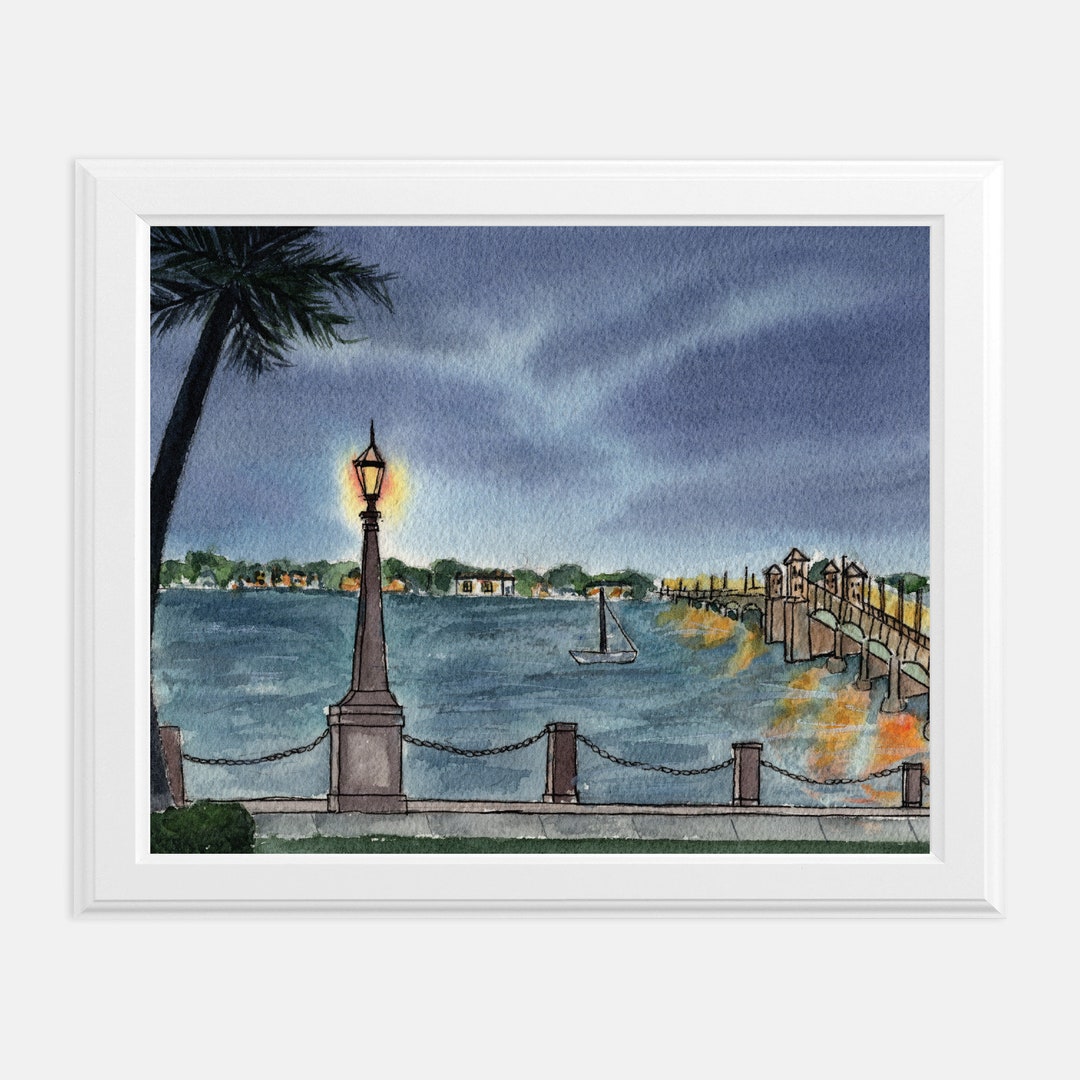 St. Augustine Bridge of Lions Watercolor Wall Art St. Augustine Florida ...