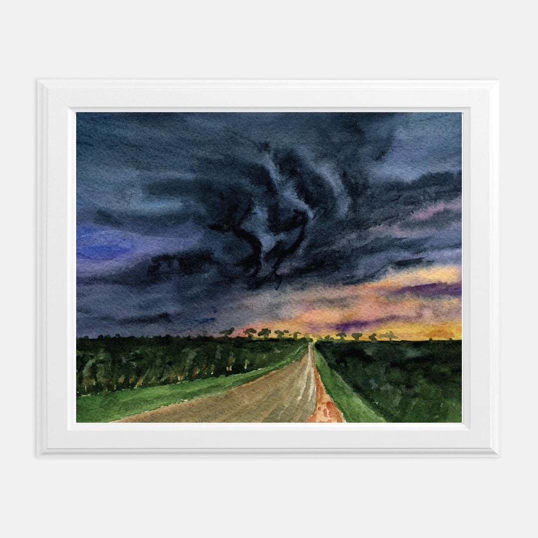 Watercolor Thunderstorm Sky Art Print | Moody Storm Wall Art | Rain ...