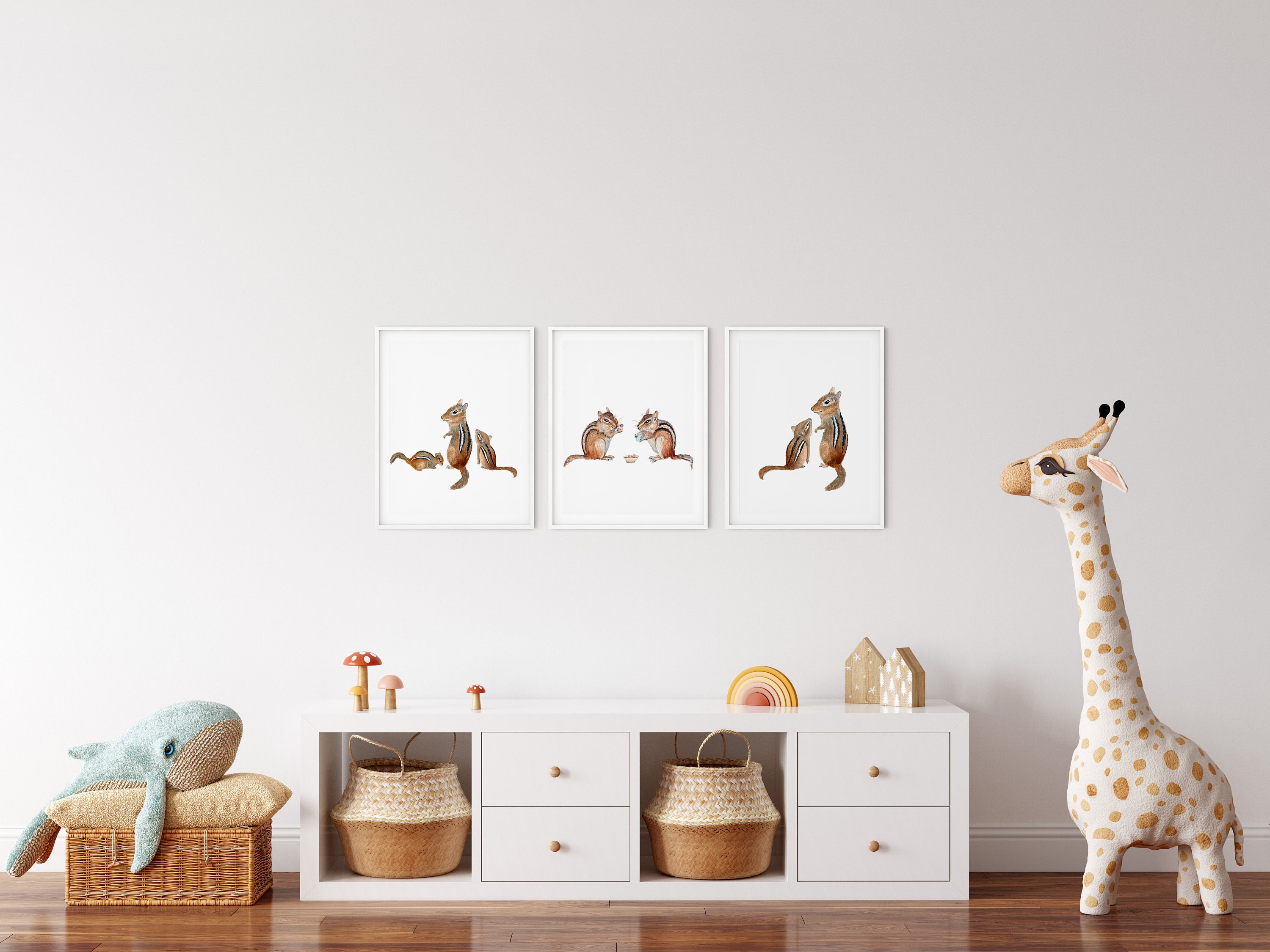 Mother Chipmunk With Two Babies Art Print Watercolor Chipmunk Art for ...