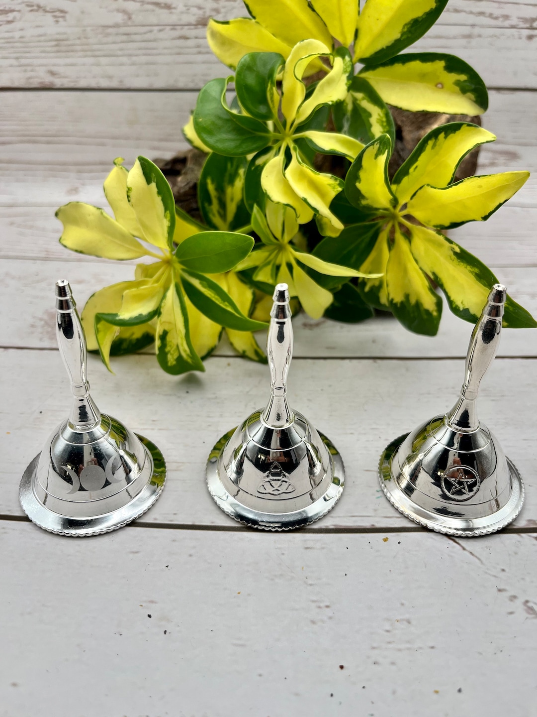 Mini Silver Plated Altar Bell Triquetra Bell Pentacle Bell Triple Moon ...