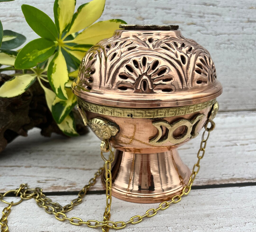 Triple Moon Tibetan Copper Hanging Censer | Triple Moon Incense Burner ...