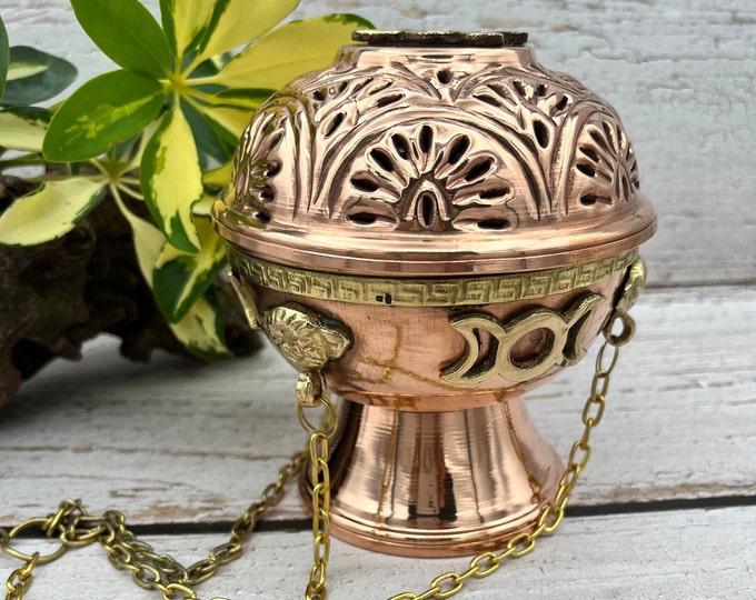 Triple Moon Tibetan Copper Hanging Censer Triple Moon Incense Burner ...