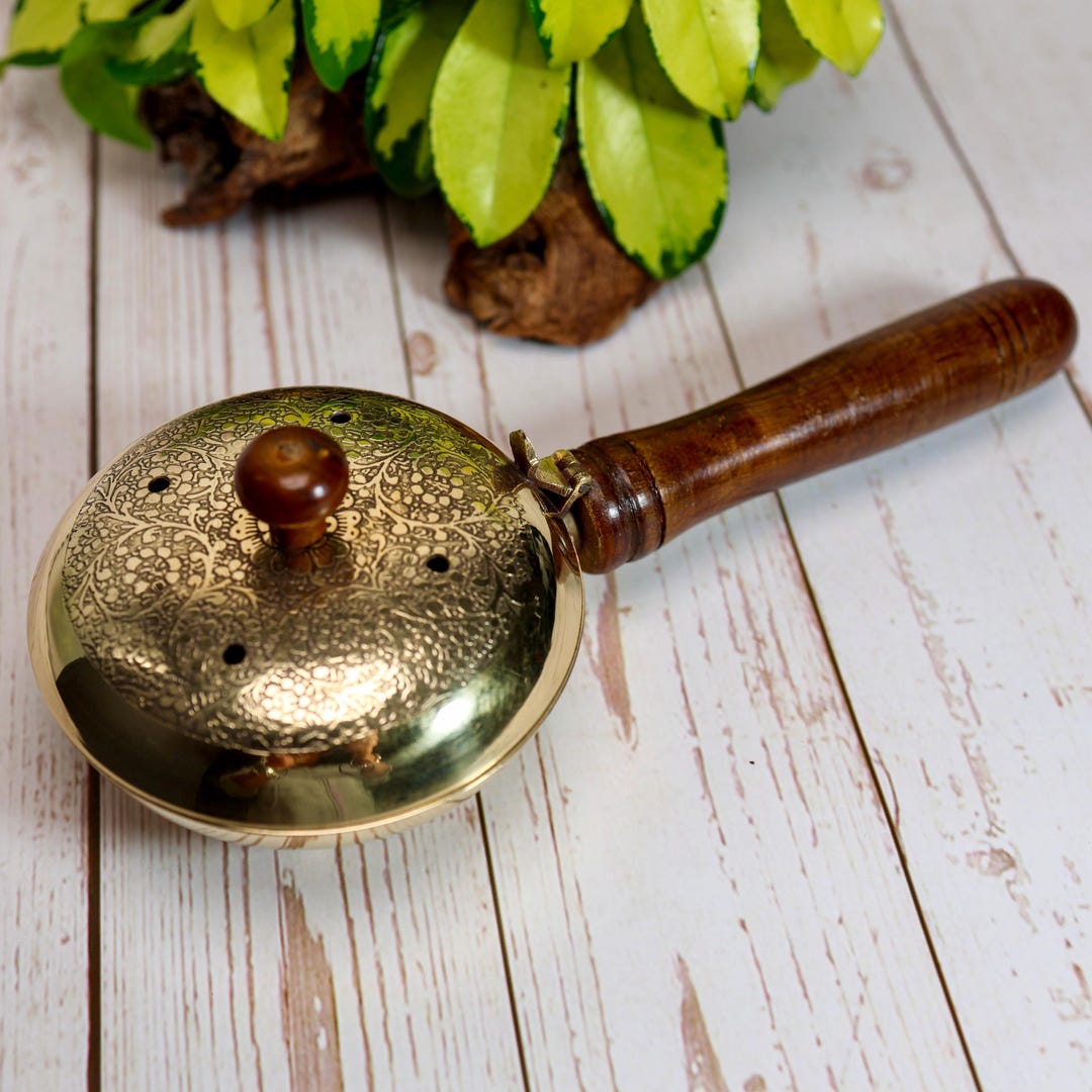 Carved Brass Censer Burner With Wooden Handle (9.5” Long) - Etsy