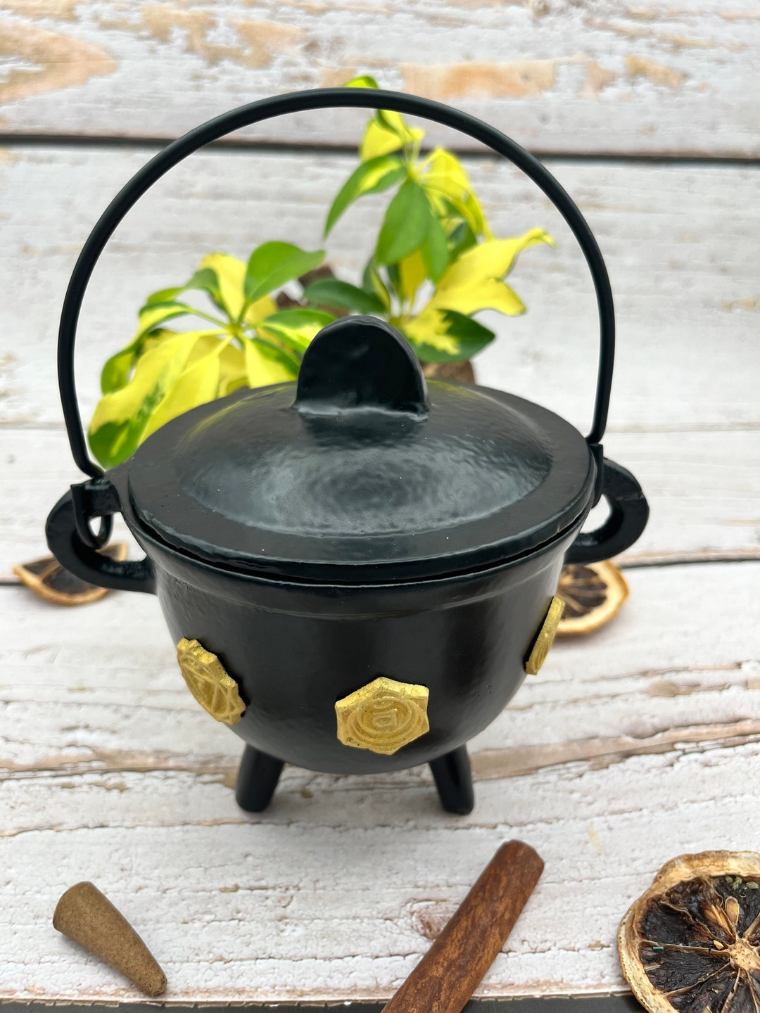 Seven Chakra Cast Iron Cauldron With Handle and Lid | Cast Iron Pot ...