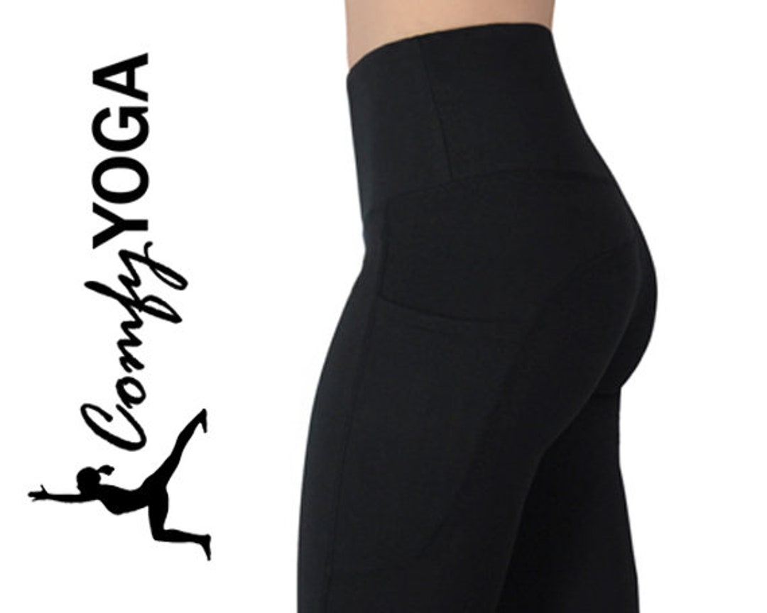 Solid Black Yoga Capris W/ Phone Pockets High Waist Women's Pocket ...