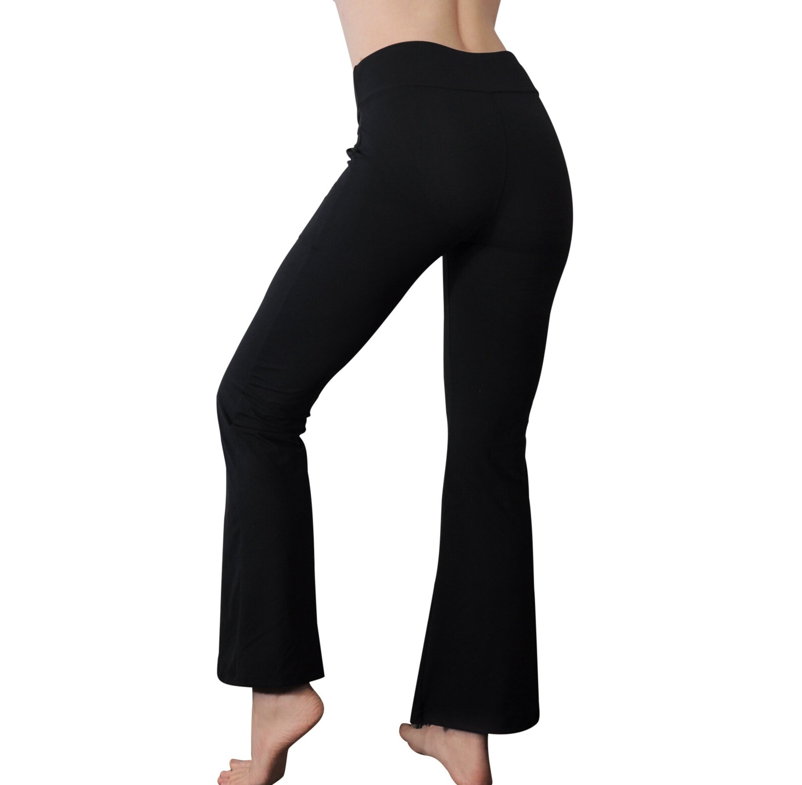 Women's Flared Leg Yoga Pants W/ Front Pockets - Solid Black Bootcut ...
