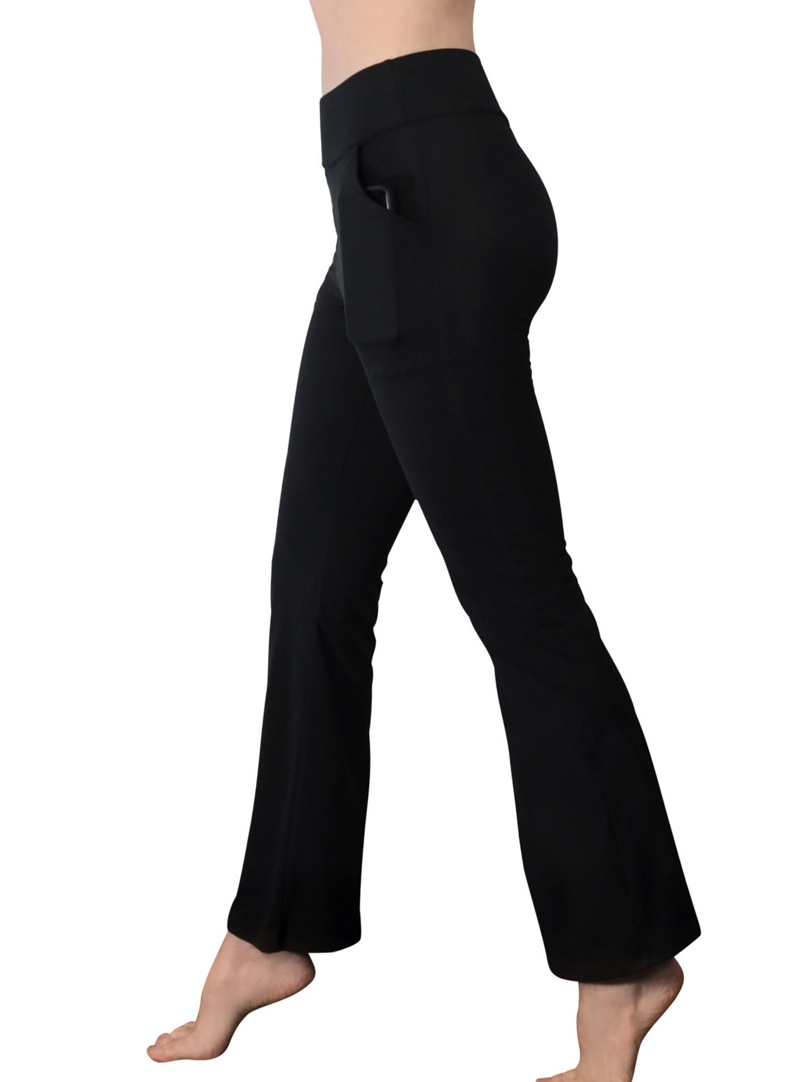 Women's Flared Leg Yoga Pants W/ Front Pockets - Solid Black Bootcut ...