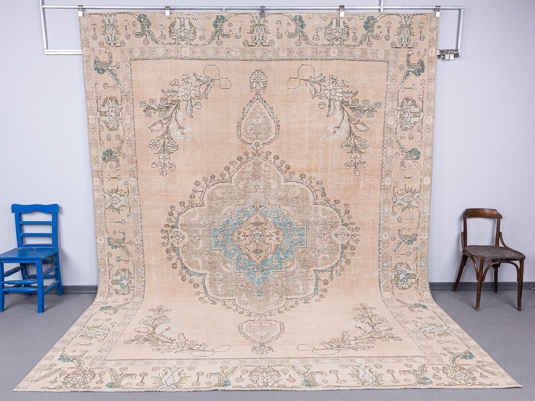 10x12 Neutral Wool Rug, Large Oushak Rug, 10x12 Oversize Rug, Vintage ...