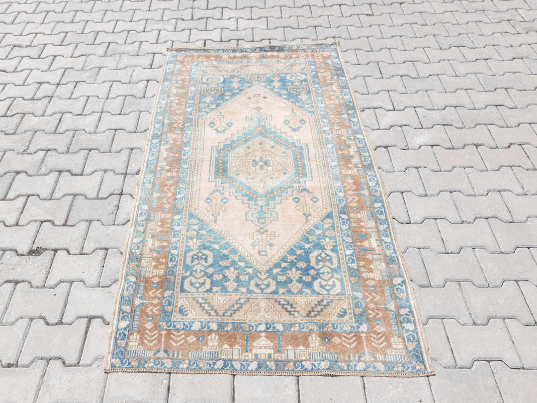 3x6 Vintage Handmade Rug, Oushak Entry Rug, Turkish Small Kitchen Rug ...