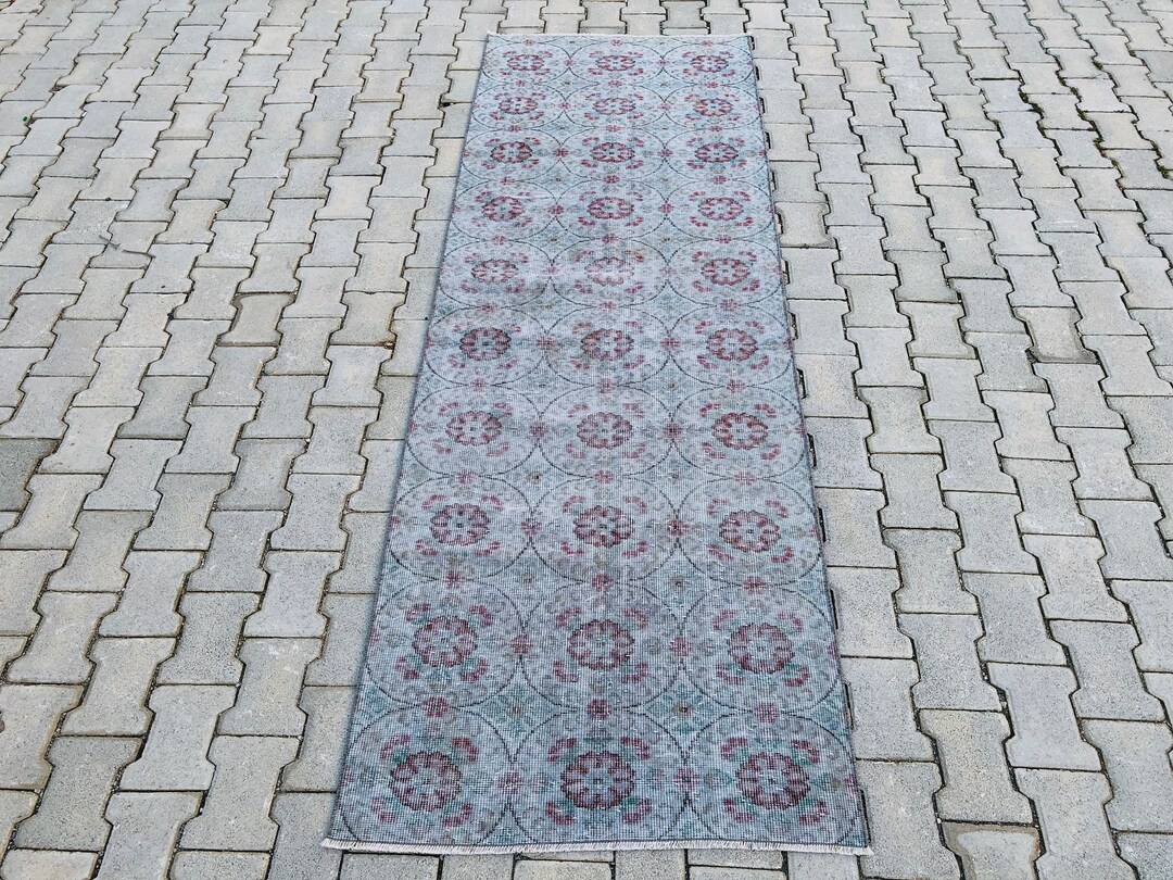 Turkish Runner Rug Vintage Blue Runner Oushak Runner Rug Light Blue ...