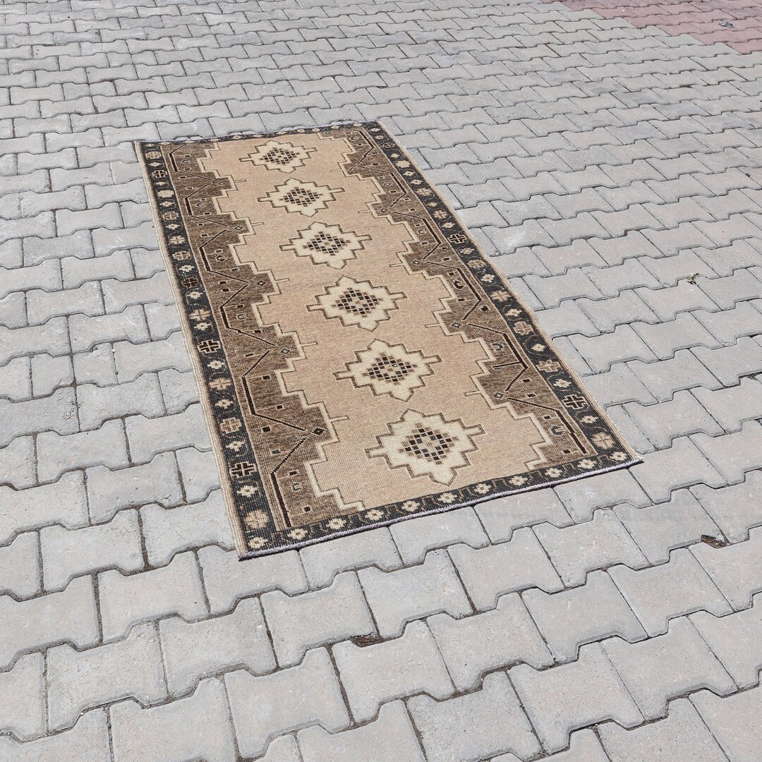 3x6 Vintage Handmade Rug, Oushak Entry Rug, Turkish Small Kitchen Rug ...